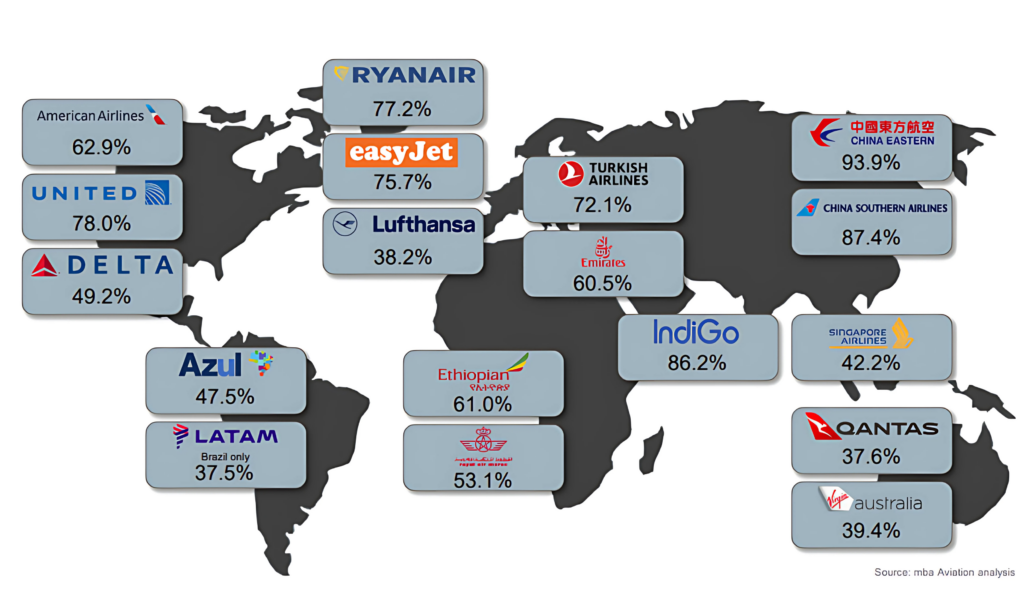 How Many Aircraft did Major Airlines Operate Last Week? - mba Aviation